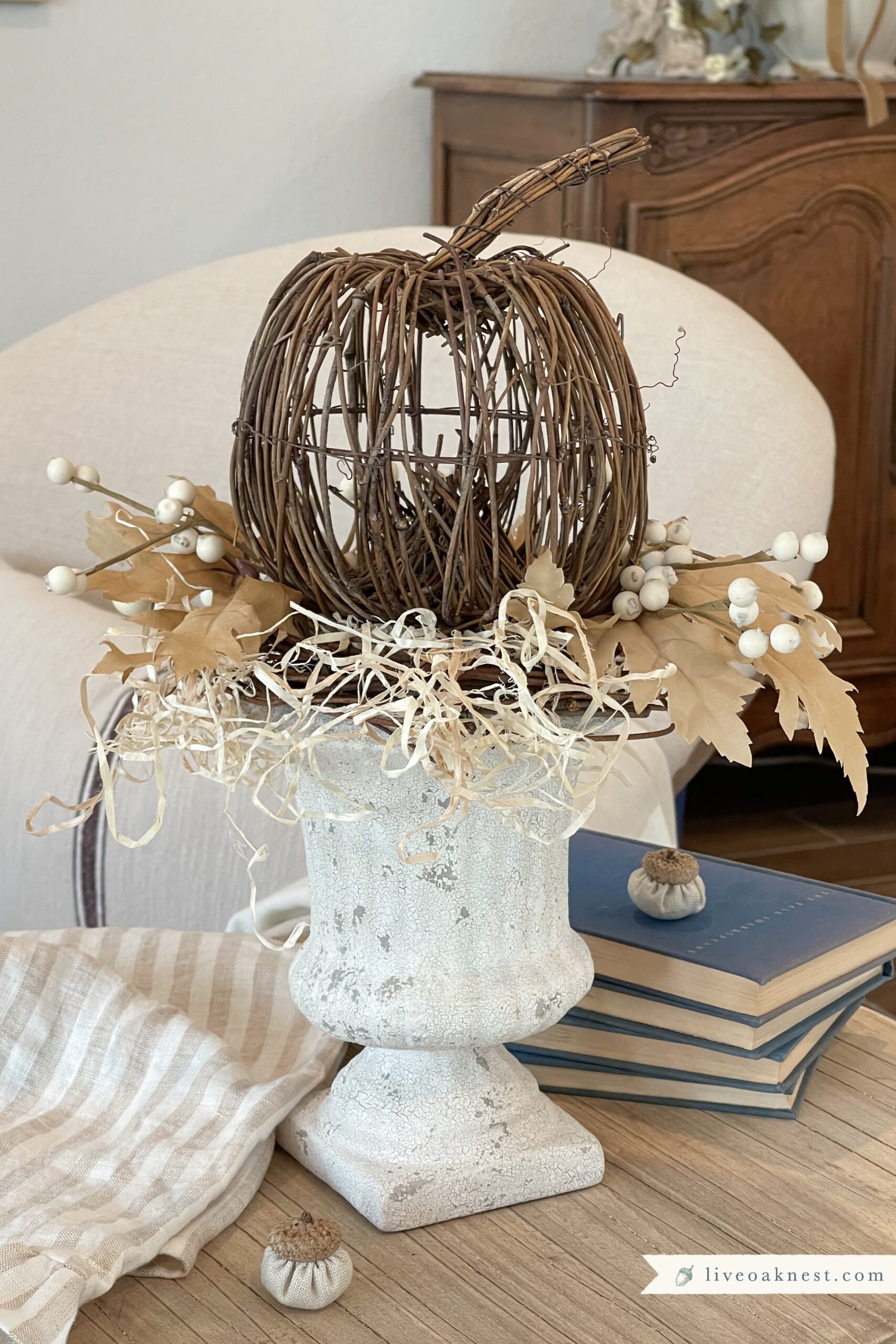 DIY Fall Pumpkin Topiary - Live Oak Nest French Country Cottage Home