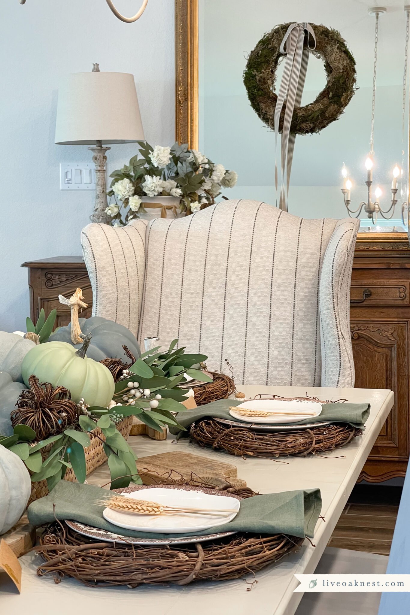 Neutral Fall Tablescape - Live Oak Nest French Country Cottage Home