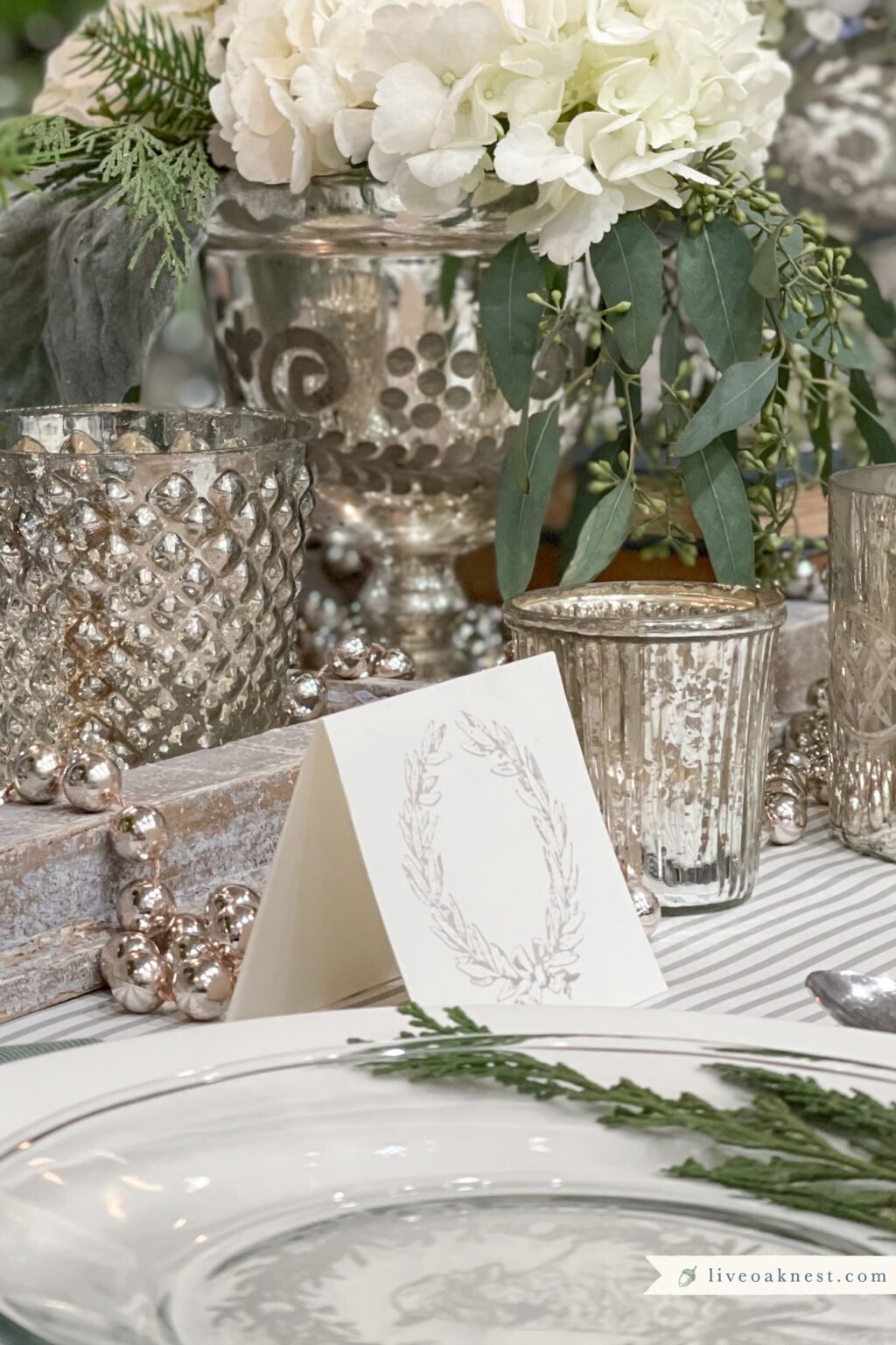 Elegant Winter Table Setting - Live Oak Nest French Country Cottage Home